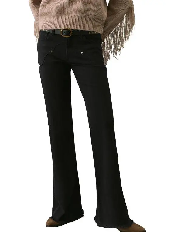 Mango Low Rise Studded Flare Jeans - Black Denim