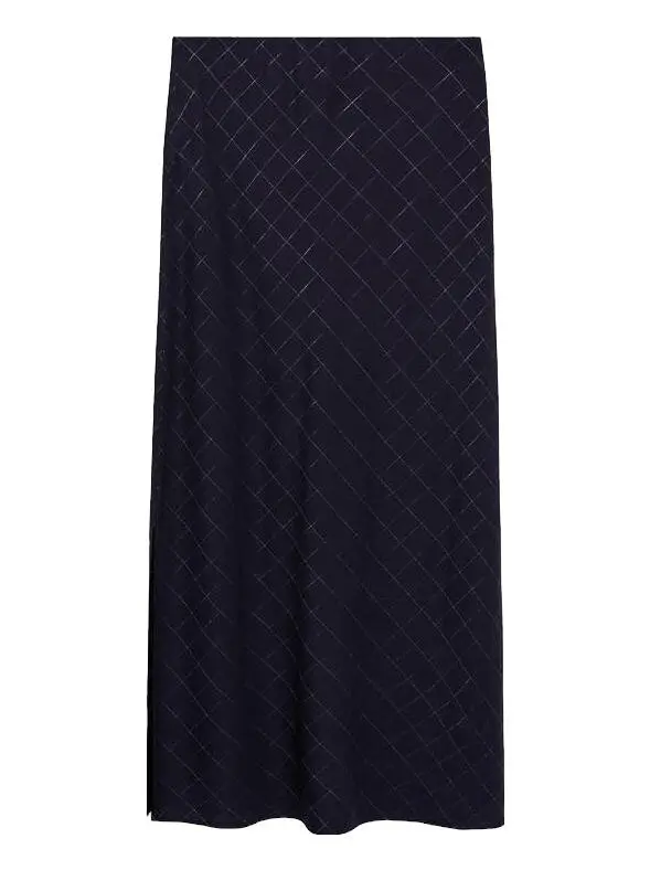 Mango Metallic Plaid Maxi Skirt - Navy