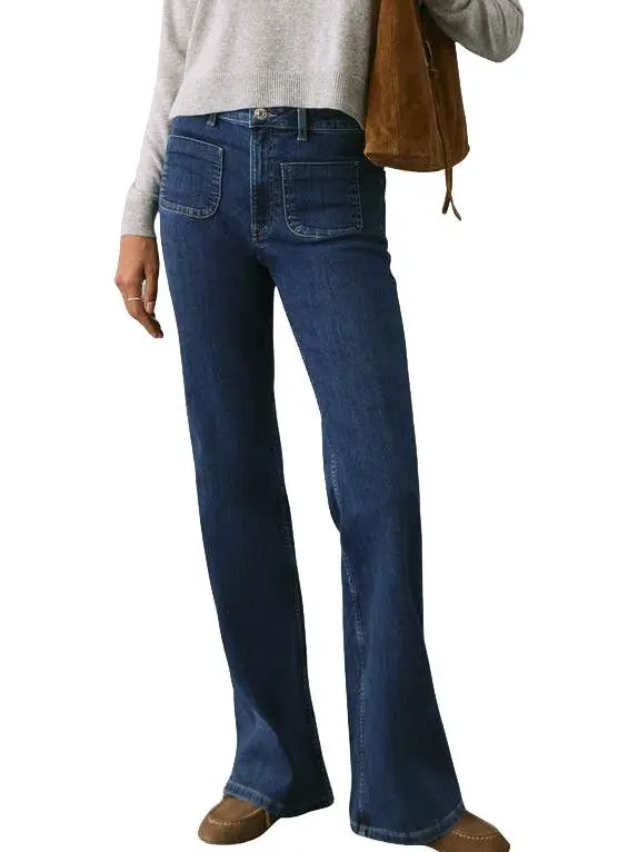 Mango Patch Pocket Flare Jeans - Dark Blue