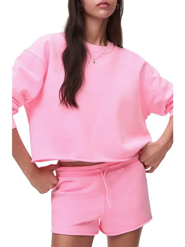 Mango Cotton Raw Hem Crop Sweatshirt - Neon Pink