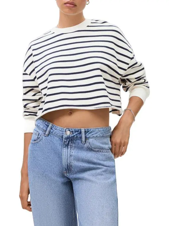 Mango Stripe Crop Cotton Sweatshirt - Off White