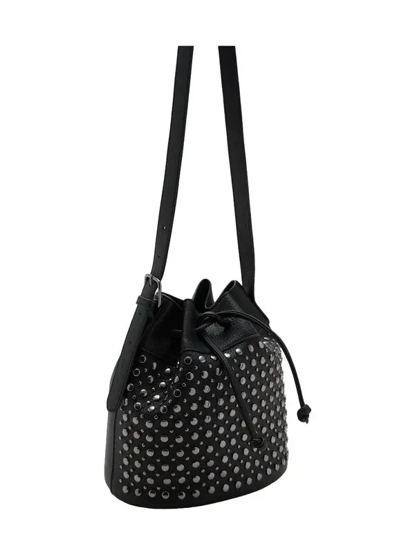 Mango Studded Faux Leather Bucket Bag - Black