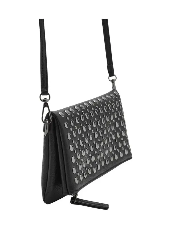 Mango Studded Fold-over Shoulder Bag - Black