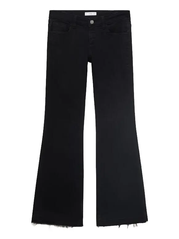 Mango Release Hem Low Rise Flare Jeans - Black