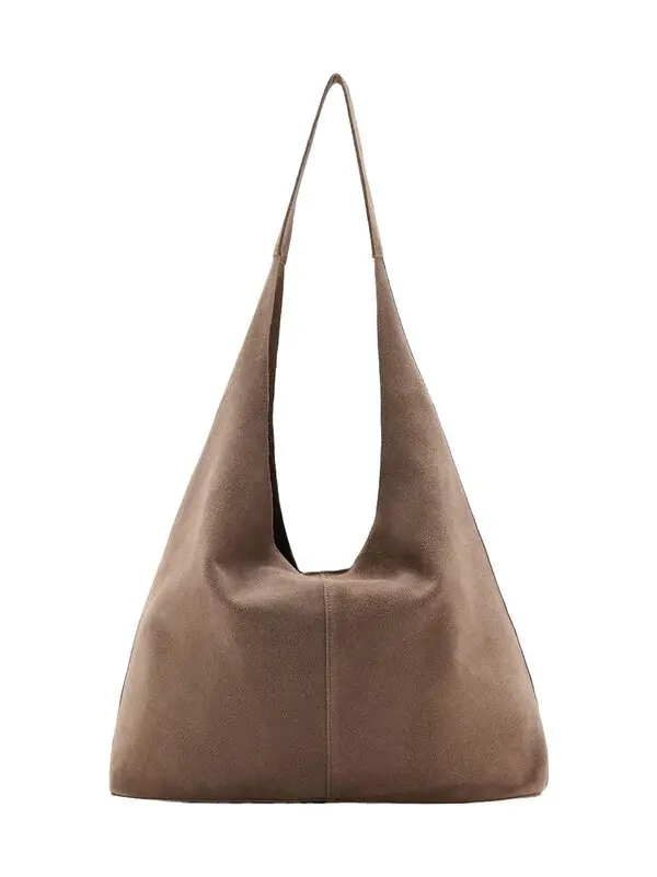 Mango Suede Shoulder Bag - Medium Brown