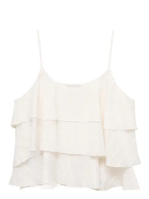 Mango Metallic Stripe Ruffle Crop Top - Off White