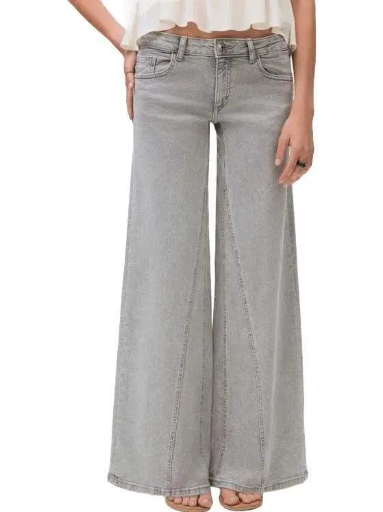 Mango Low Rise Wide Leg Jeans - Denim Grey