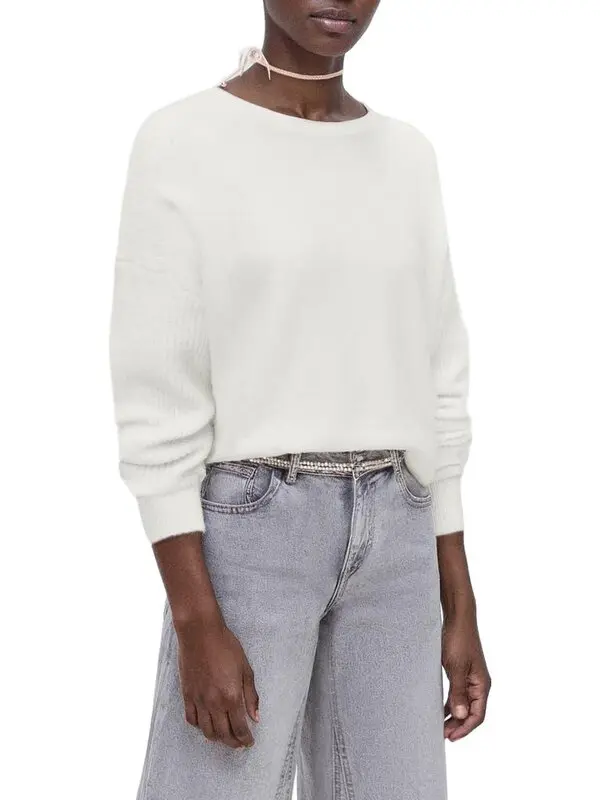 Mango Crewneck Crop Sweater - White