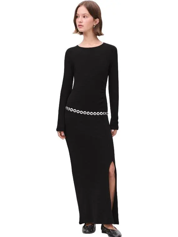 Mango Long Sleeve Knit Midi Dress - Black