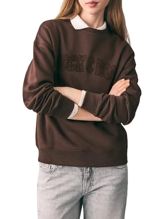 Mango Embroidered Crewneck Sweatshirt - Brown
