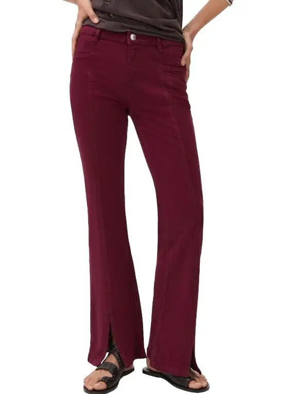 Mango Slit Hem Mid Rise Flare Jeans - Burgundy
