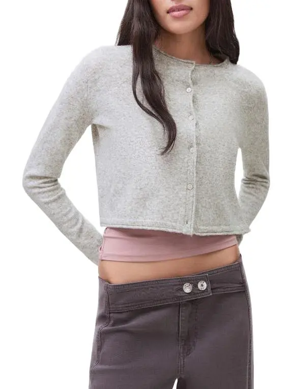 Mango Crewneck Crop Cardigan - Medium Heather Grey