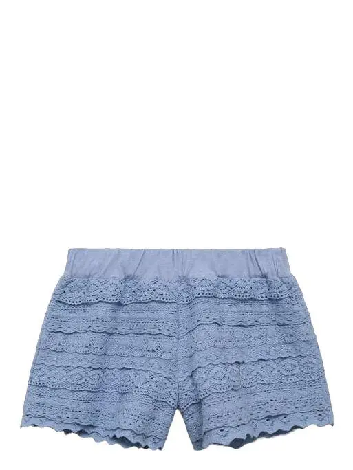 Mango Open Stitch Ruffle Shorts - Blue