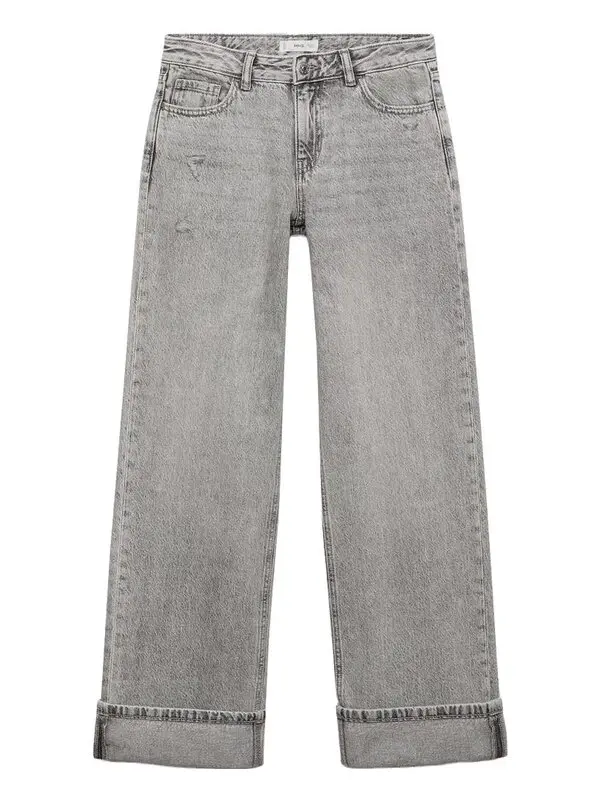Mango Cuff Hem Wide Leg Jeans - Denim Grey