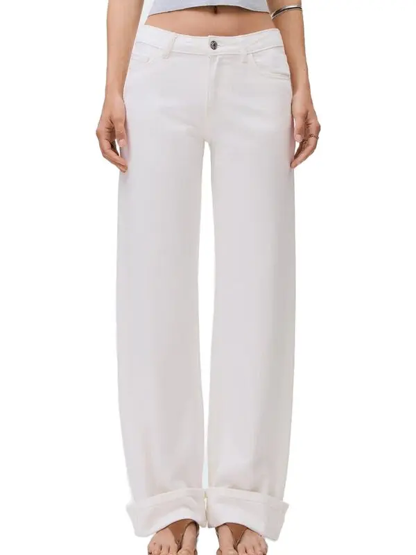 Mango Cuff Hem Wide Leg Jeans - Off White