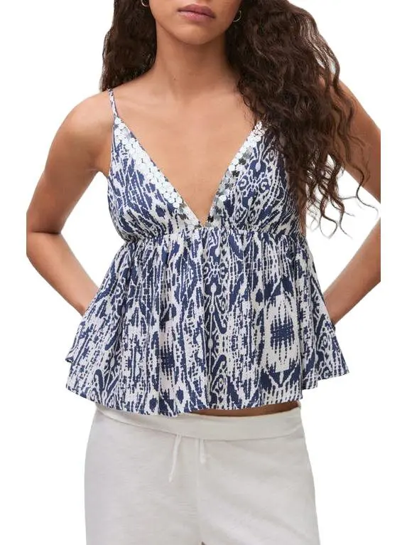 Mango Paillette Embellished Babydoll Top - Navy