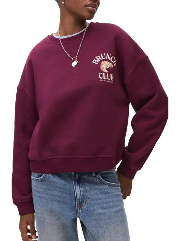 Mango Oversized Embroidered Graphic Sweatshirt - Maroon