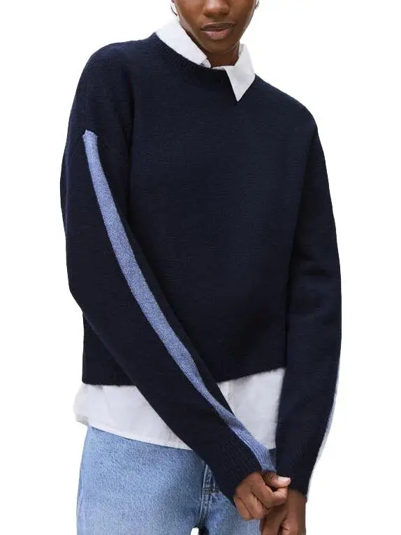 Mango Stripe Intarsia Knit Sweater - Navy