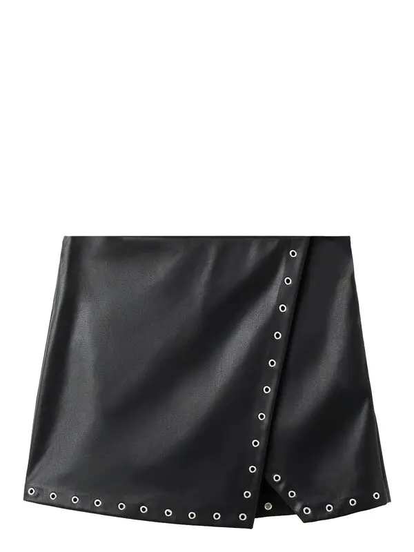 Mango Studded Faux Leather Mini Wrap Skirt - Black