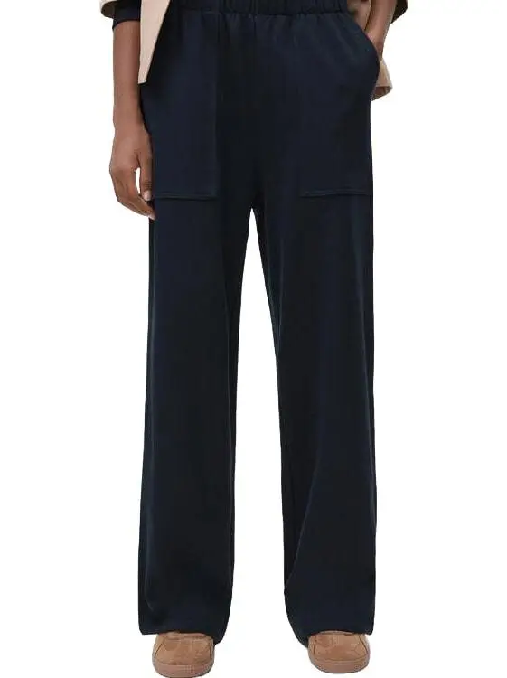 Mango Cotton Wide Leg Pants - Navy