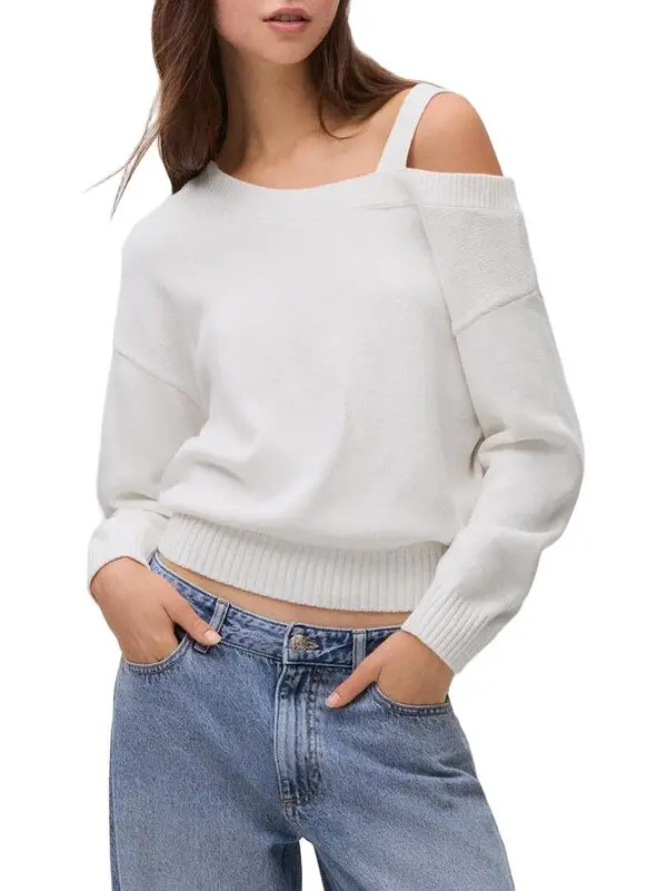 Mango Off-the-shoulder Cotton Sweater - Off White