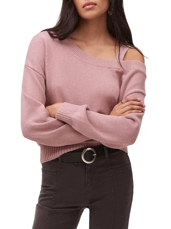 MANGO TEEN Off-the-shoulder Cotton Sweater - Pale Pink