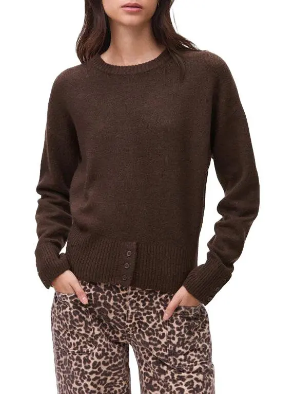 Mango Button Detail Crewneck Sweater - Brown