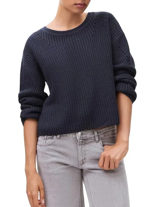 Mango Oversized Cotton-blend Split Back Sweater - Navy