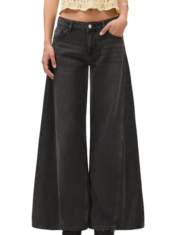 Mango Seamed Wide-leg Jeans - Black Denim