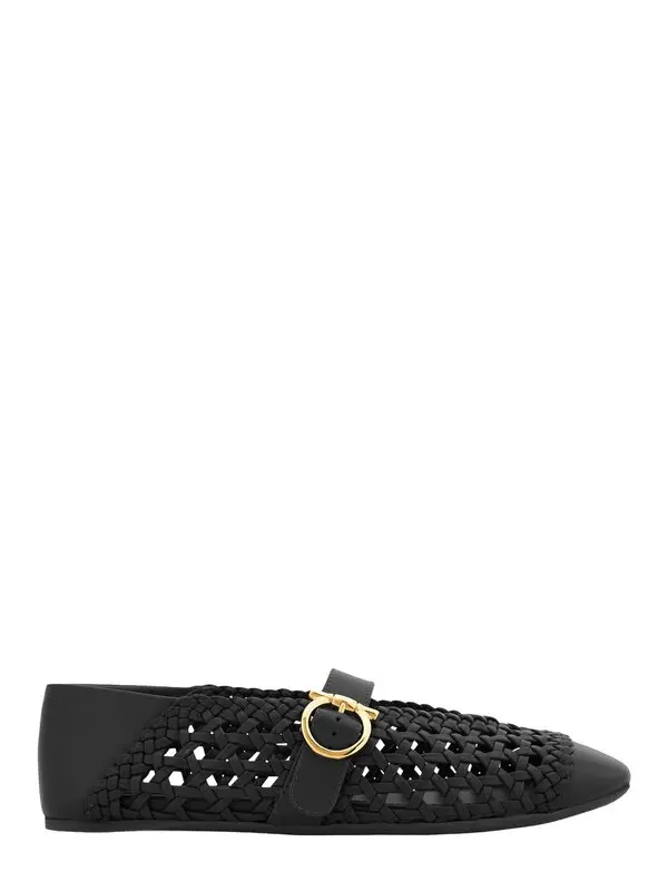 FERRAGAMO Gancini Buckle Ballet Flat - Black
