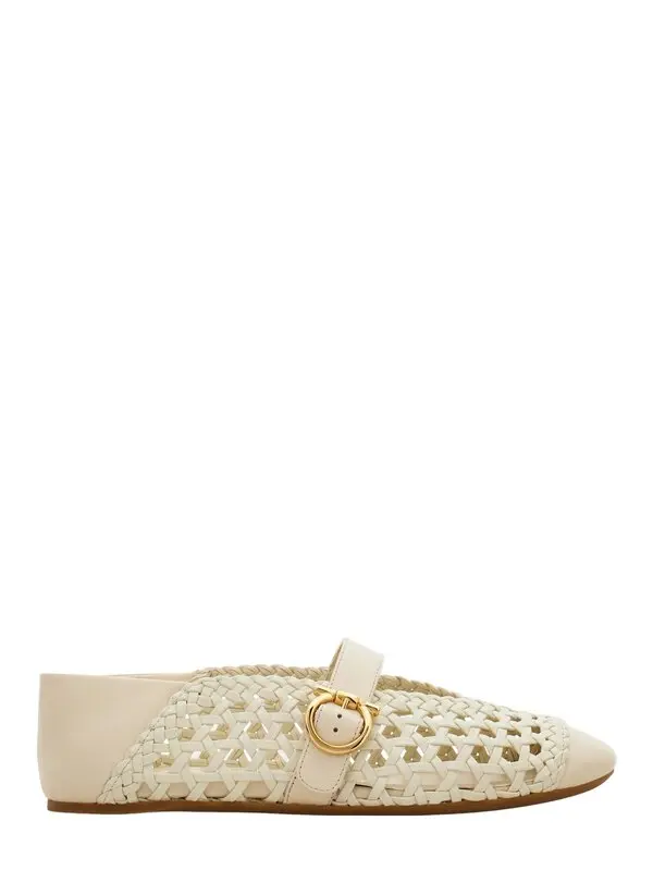 FERRAGAMO Gancini Buckle Ballet Flat - White
