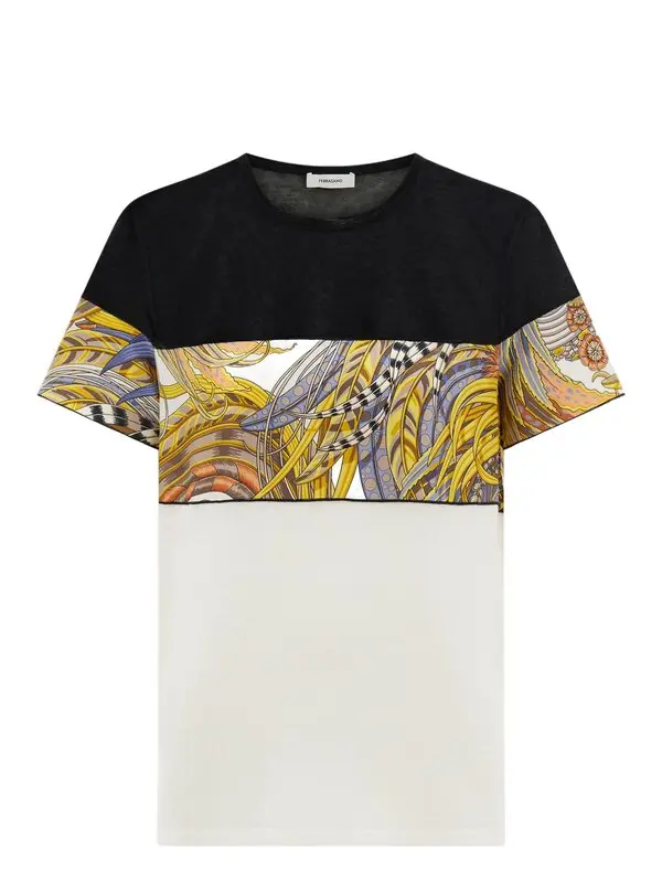 FERRAGAMO Crewneck T-shirt With Silk Inserts - White