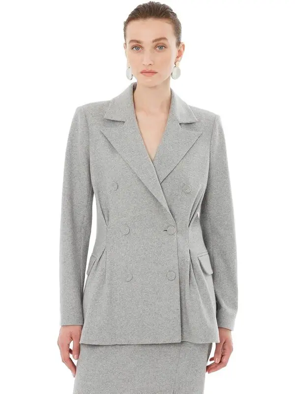 GIZIA Double-breasted Notch Lapel Jacket - Grey