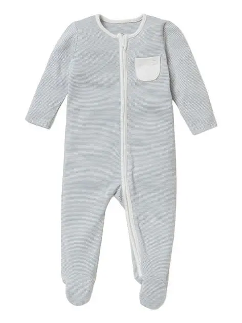 MORI Two-way Zip-up Sleepsuit - Blue Stripe