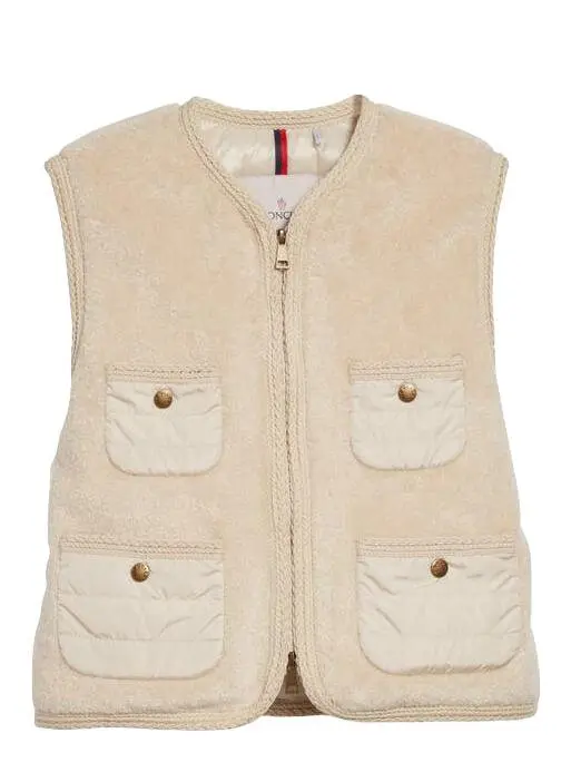 Moncler Mimosa Mixed Media Puffer Vest - Ivory/white