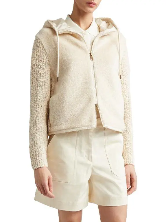 Moncler Hooded Mixed Media Cardigan - Ivory/white