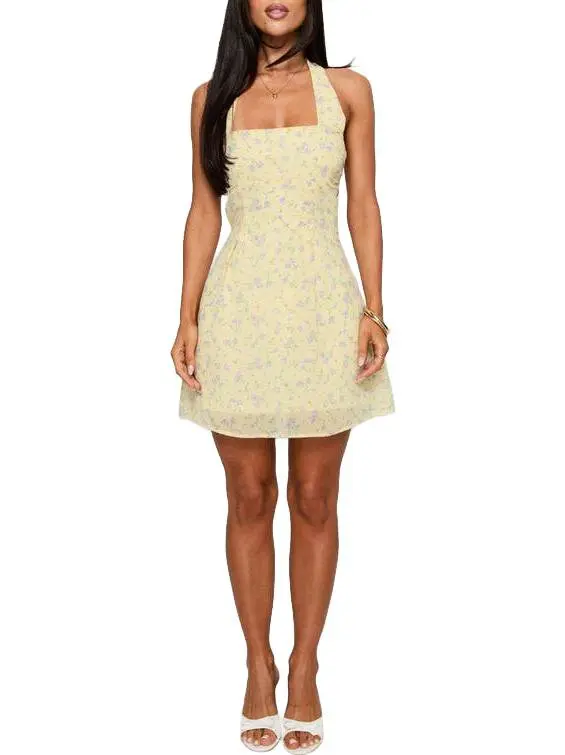 Princess Polly Floral Halter Mini Dress - Cream/floral