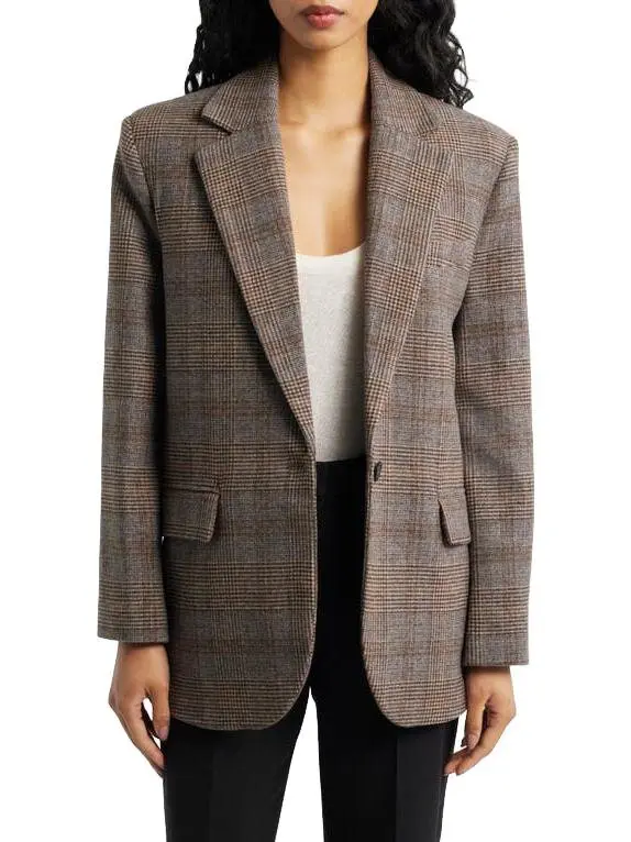Mango Roma One-button Plaid Blazer - Brown