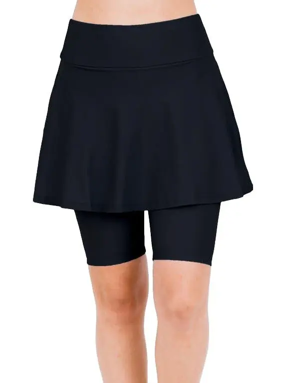 CALYPSA Midi Swim Skort With Bike Shorts - Black