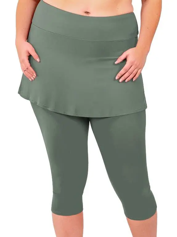 CALYPSA Skirted Swim Capris - Sage Green
