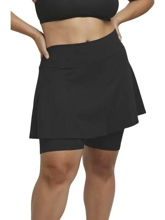 CALYPSA Midi Swim Skort With Bike Shorts - Black