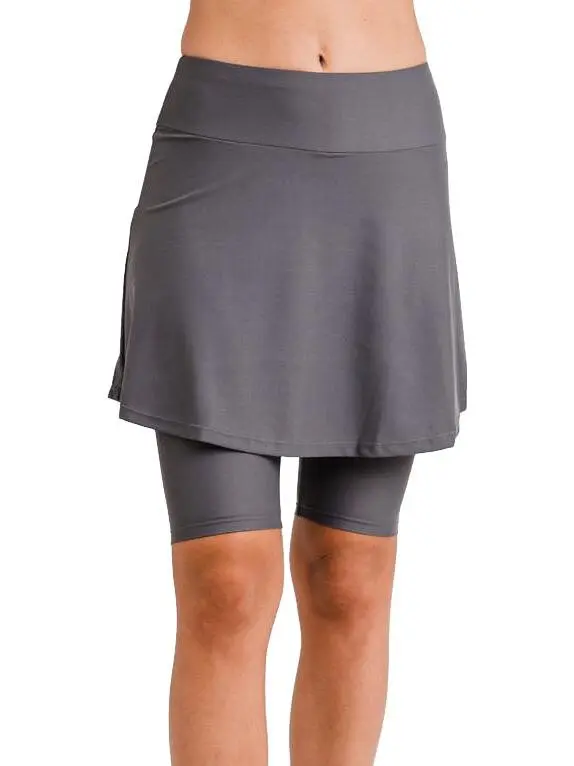 CALYPSA Midi Swim Skort With Bike Shorts - Charcoal