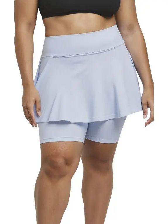 CALYPSA Midi Swim Skort With Bike Shorts - Dusty Blue