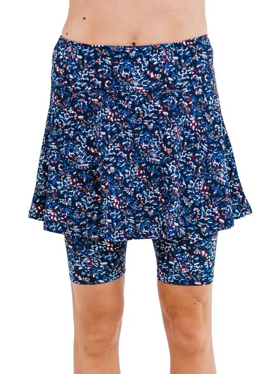 CALYPSA Midi Swim Skort With Bike Shorts - Navy Mosaic