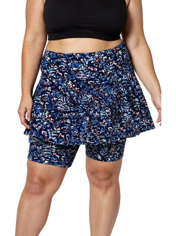 CALYPSA Midi Swim Skort With Bike Shorts - Navy Mosaic