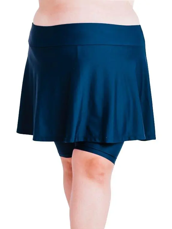 CALYPSA Midi Swim Skort With Bike Shorts - Navy