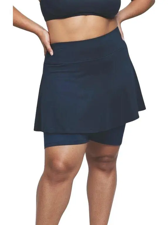 CALYPSA Midi Swim Skort With Bike Shorts - Navy