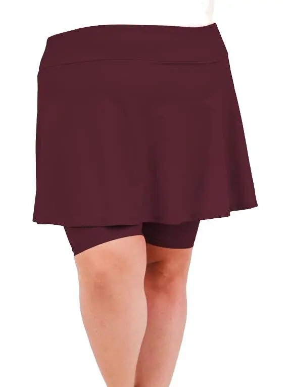 CALYPSA Midi Swim Skort With Bike Shorts - Wine