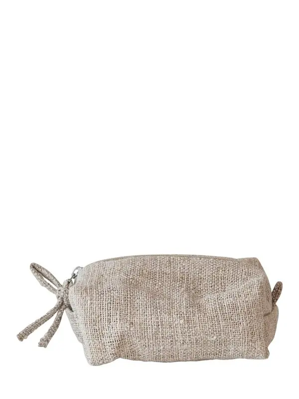 STORIED HOME Woven Zip Pouch With Handle - Natural