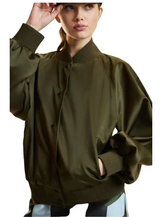 Cynthia Rowley Satin Bomber Jacket - Army Green